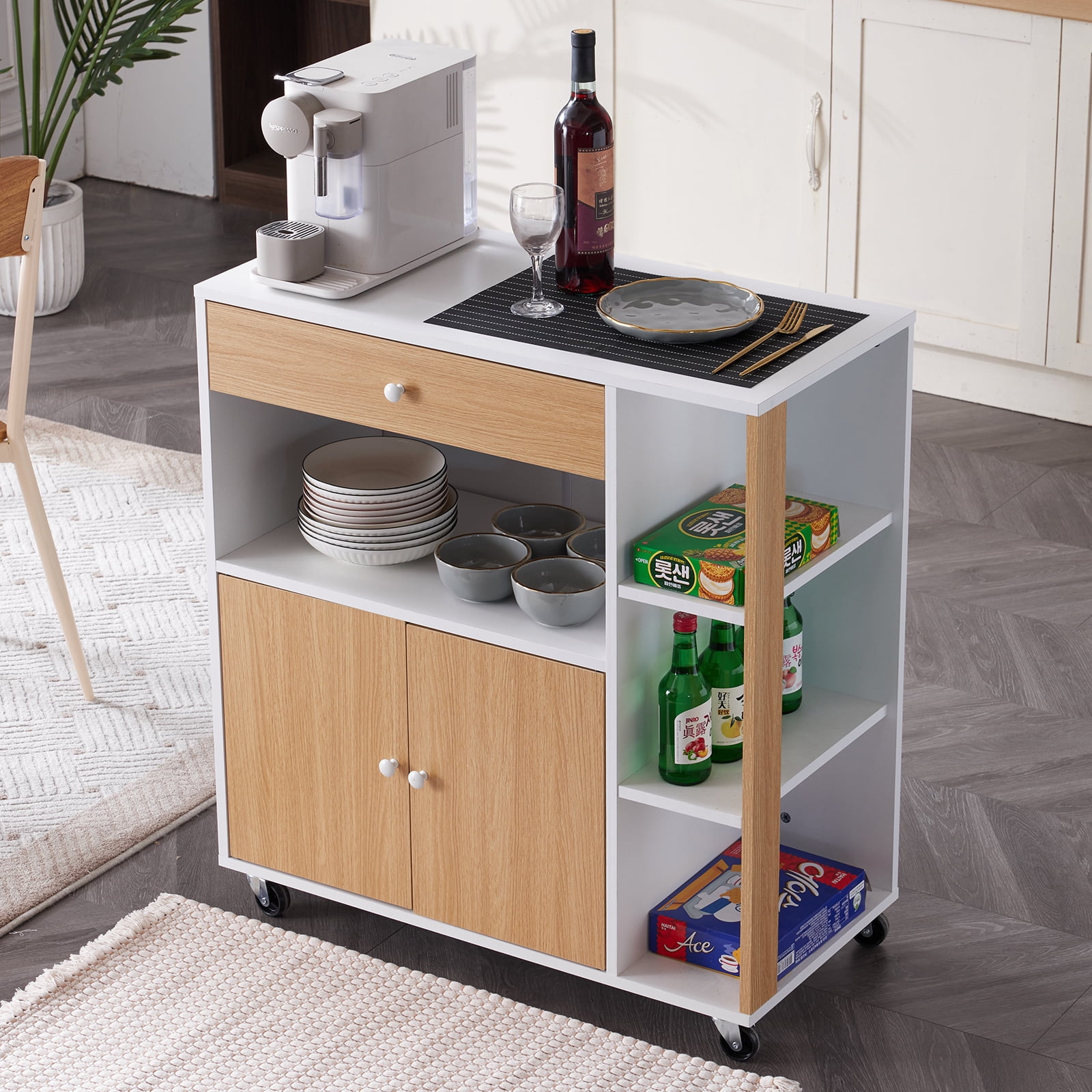 Hassch Rolling Kitchen Island, Moveable Kitchen Cart Wood Top Kitchen ...