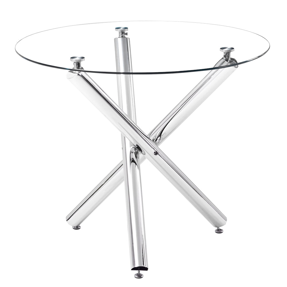 Hassch Round Glass Table, Kitchen Table With Transparent Glass Top and ...