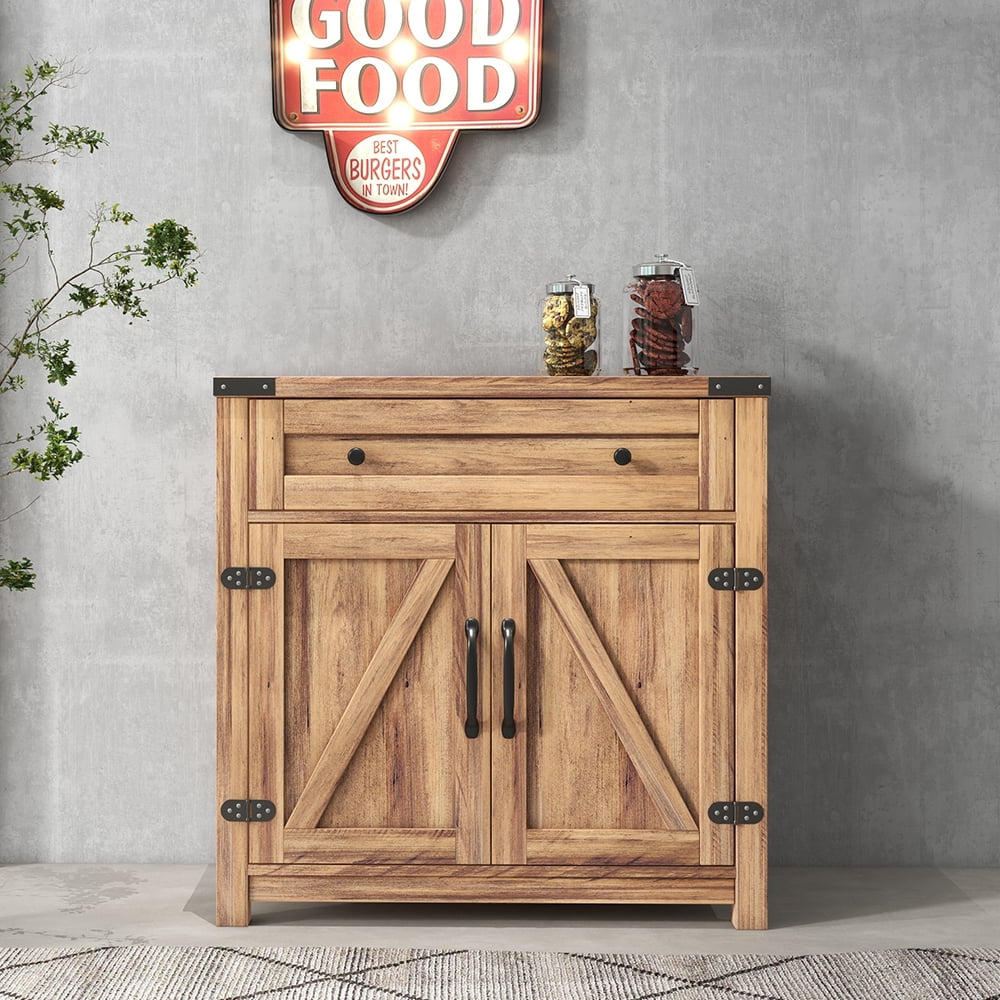 Hassch Rustic Accent Cabinet with Top Drawer and 2 Barn Doors ...