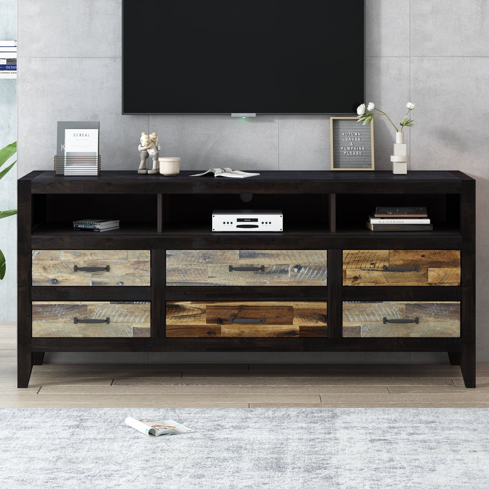 Hassch Rustic Distressed Wooden Storage Dresser for Bedroom, Black TV ...