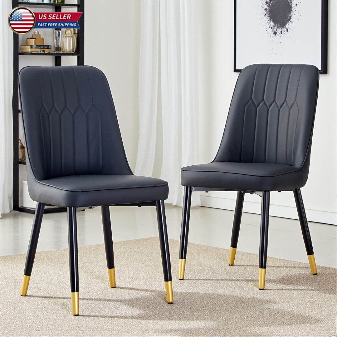 Hassch Set of 2 PU Leather Upholstered Dining Chairs in Black ...