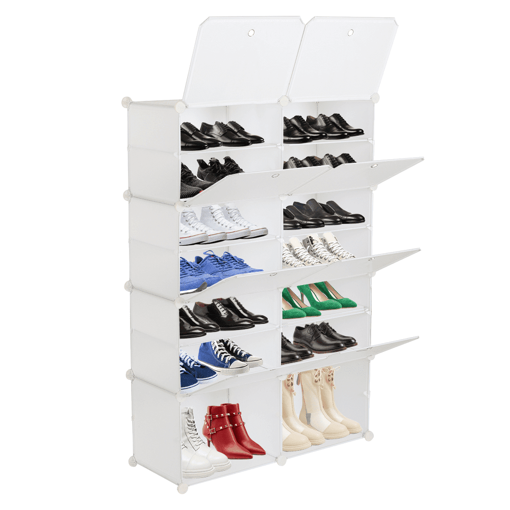 Hassch Shoe Rack, 14 Cubes Shoe Organizer with Doors, Plastic Panel ...