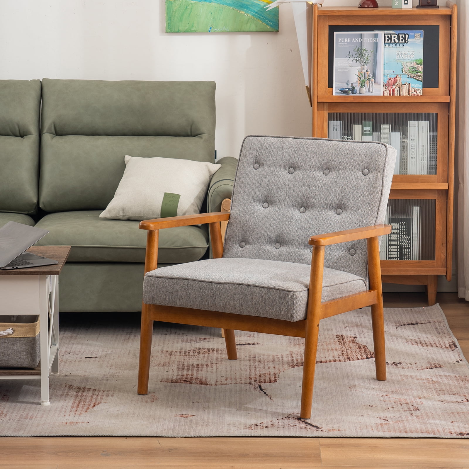 Hassch Single Armchair Retro Fabric Leisure Backrest Chair Pull Point ...