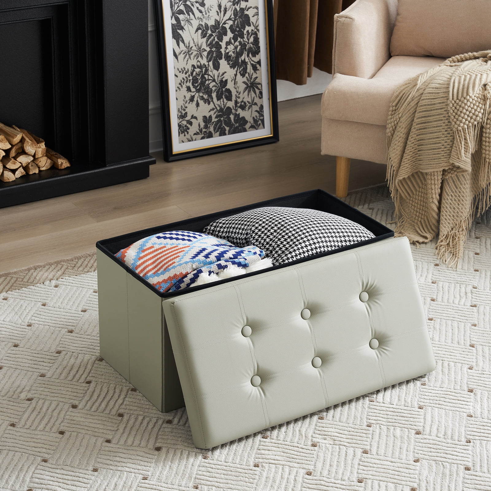 Hassch Storage Ottoman Folding Footstool, 30 inch Ottoman Bench ...