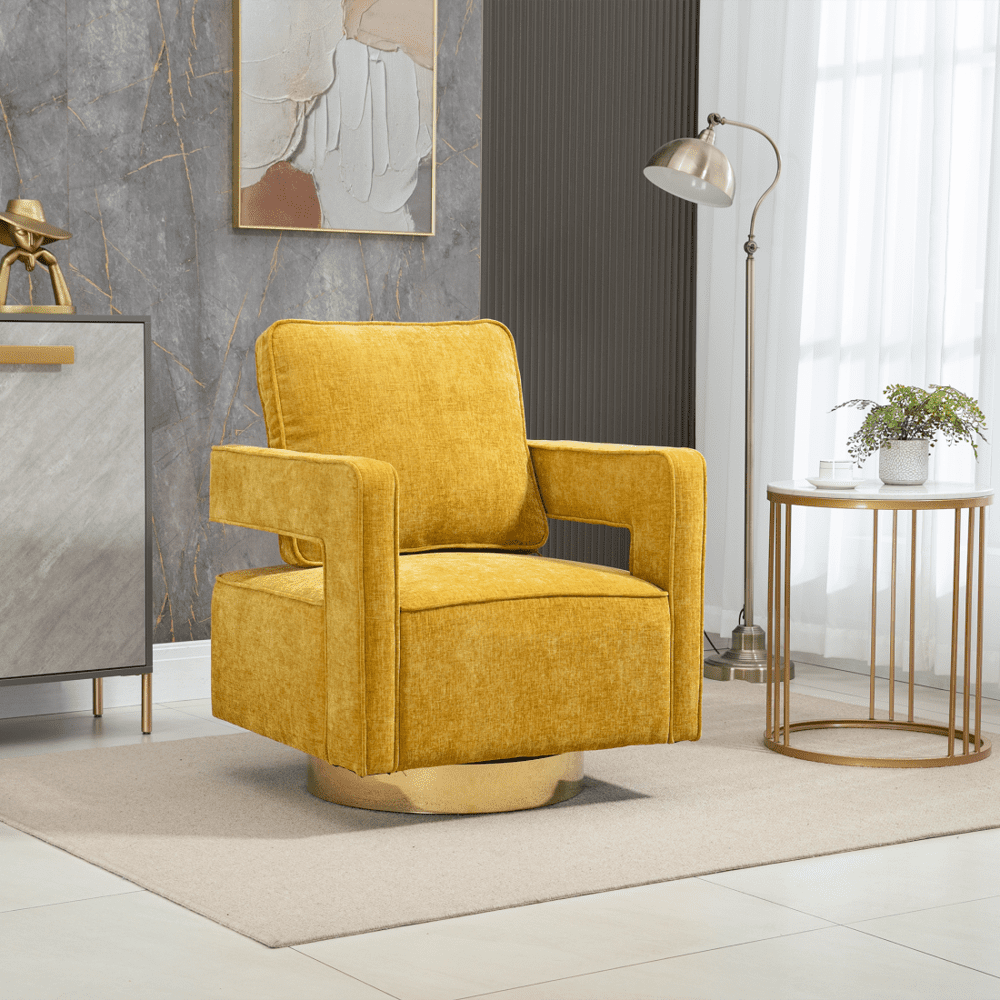 Hassch Swivel Accent Barrel Chair, Modern Chenille Armchair with Curved ...