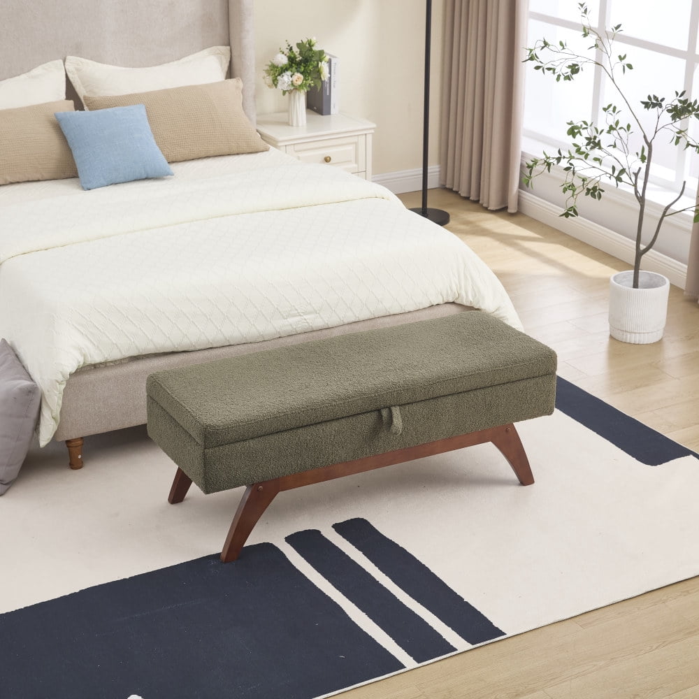 Hassch Teddy Velvet Upholstered Storage Ottoman Bench with Solid Wood ...