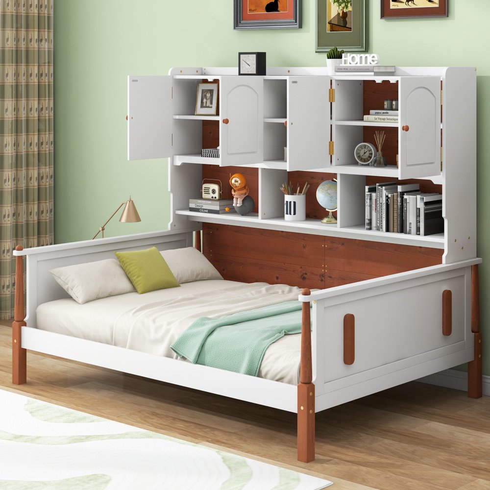 Hassch Twin Size Platform Bed with Multiple Storage Shelves, Solid Wood ...
