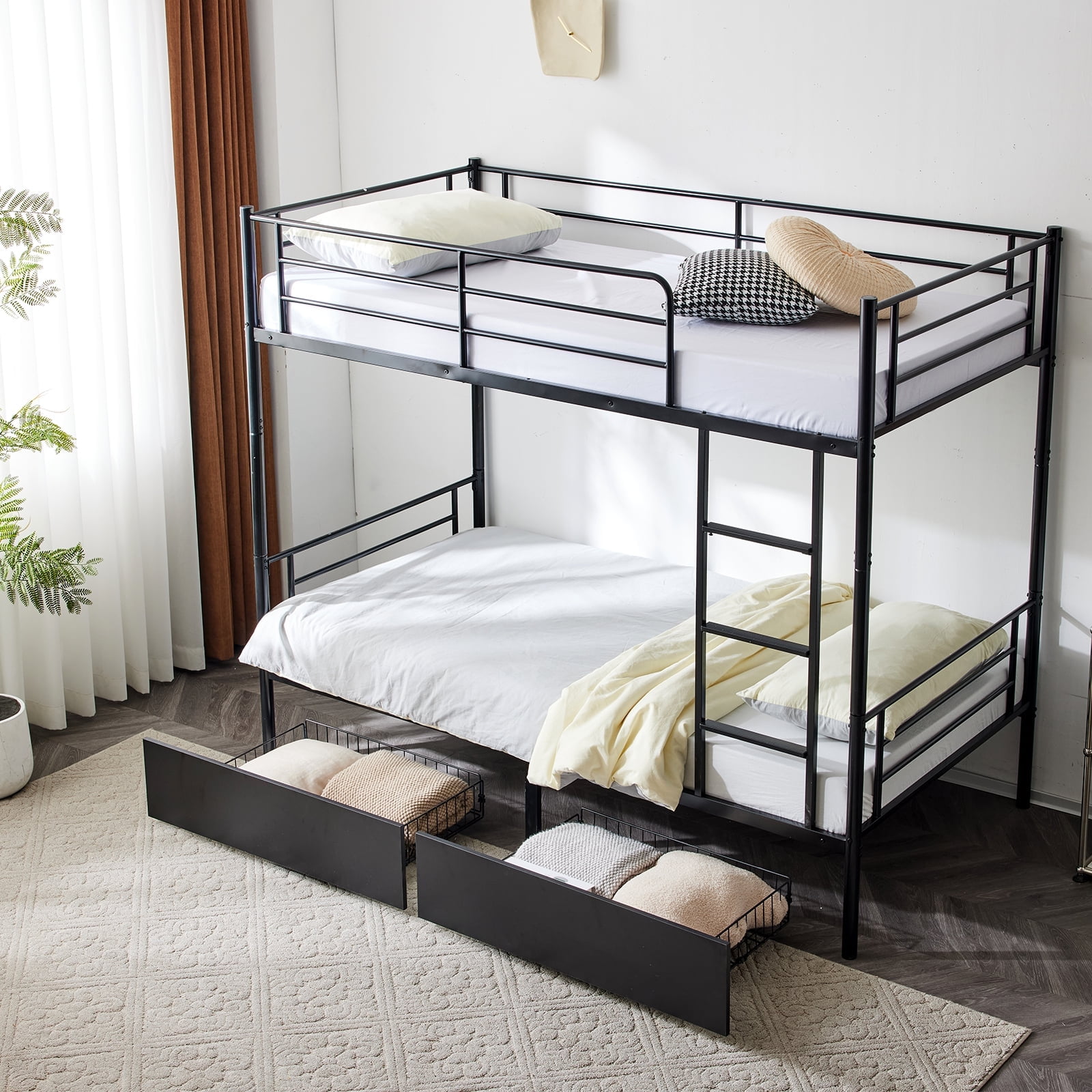 Hassch Twin over Twin Size Metal Bunk Bed with 2 Storage Drawers ...