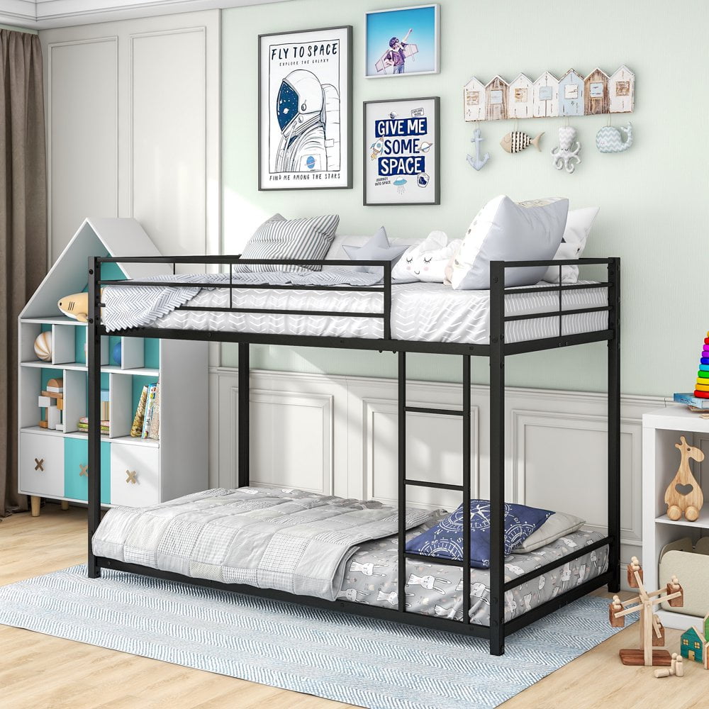 Hassch Twin over Twin Size Metal Bunk Bed with Safety Guardrail, Built ...