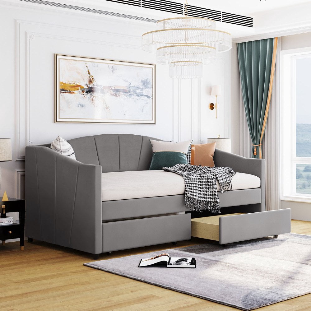 Hassch Upholstered Daybed Sofa Bed Full Size with Trunlde Bed Wooden ...