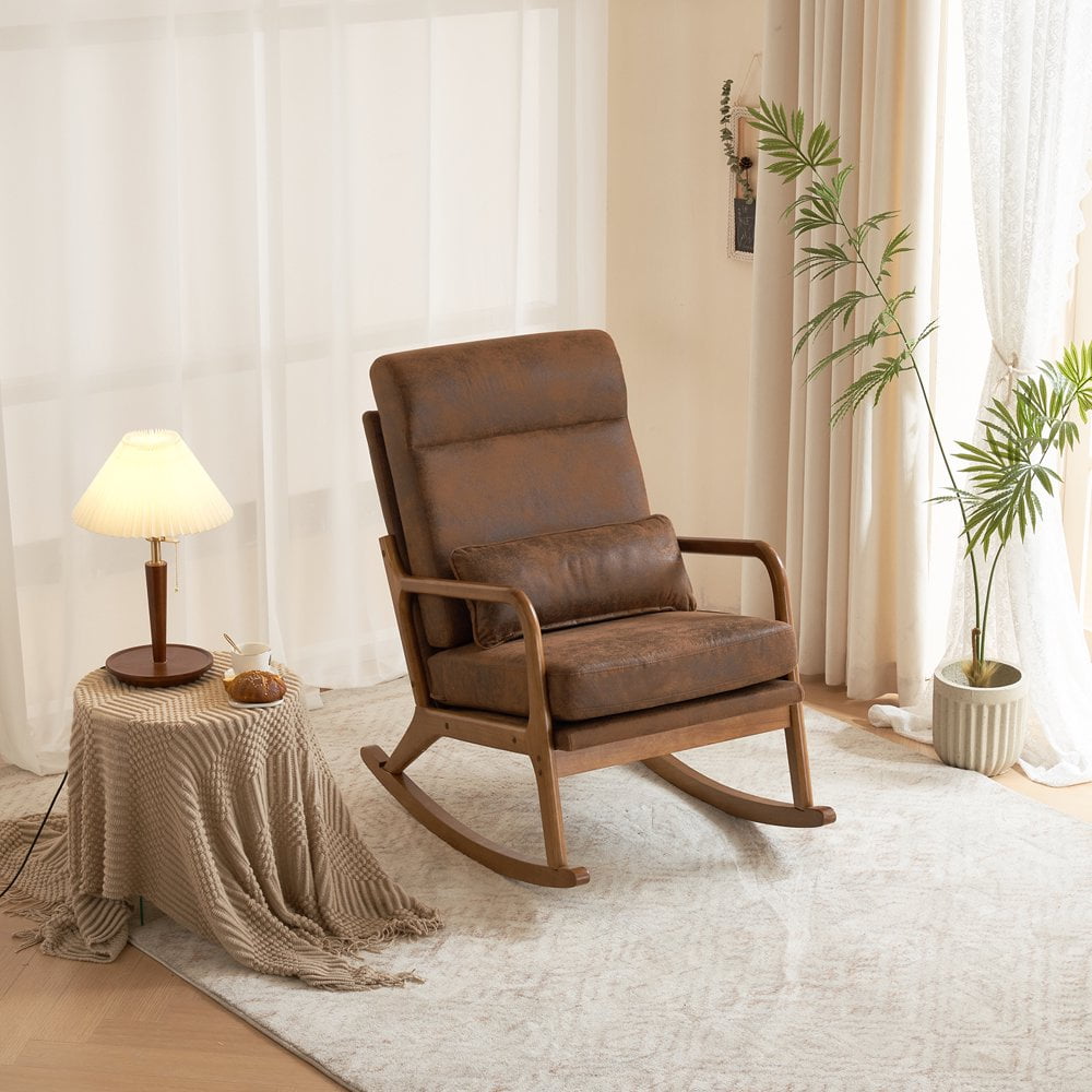 Hassch Upholstered Rocking Chair, High Back Rocker Chair with Belt ...
