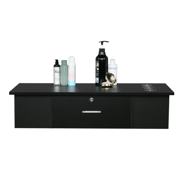 Hassch Wall Mount Styling Barber Station with Locked Storage Drawer ...