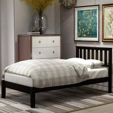 Zimtown Solid Pine Wood Twin Bed Frame, Single Wooden Platform with ...