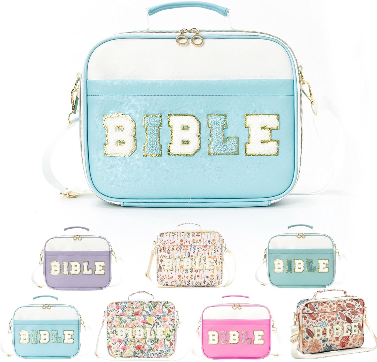 Hassignment Bible Bags, Pretty Bible Bag for Women Floral Chenille ...