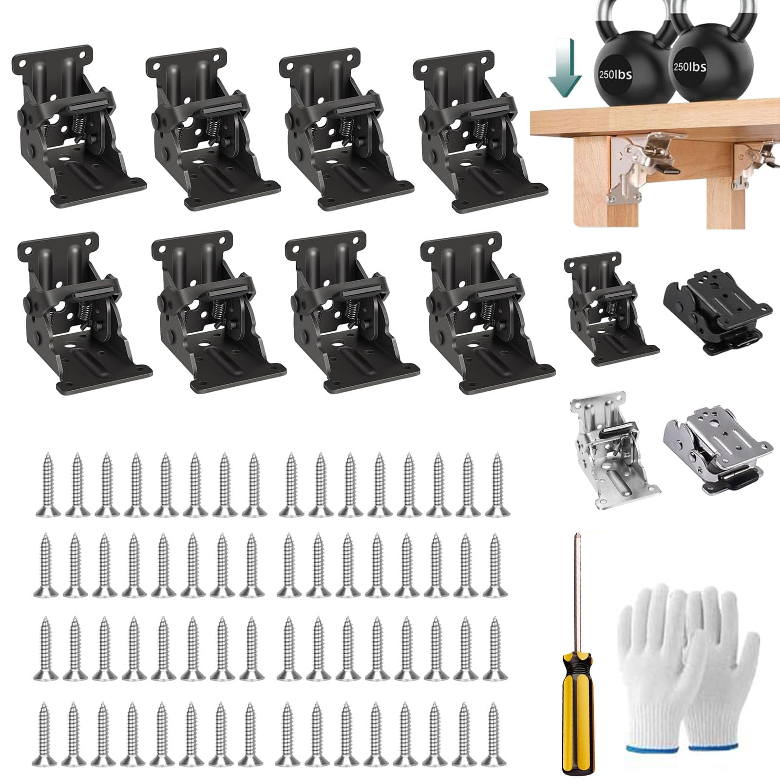 Hassignment Heavy-Duty Folding Table Leg Brackets with Self-Locking ...