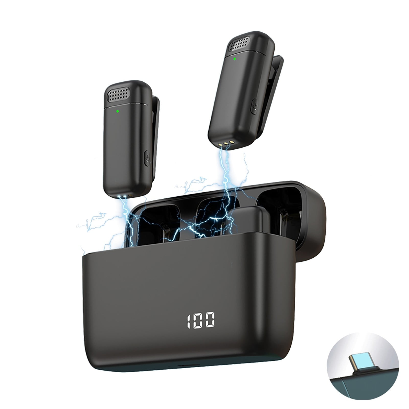 Hasta 30% Dto., Micrófono de solapa inalámbrico, 2 minimicrófonos de solapa, para Android e iOS ...