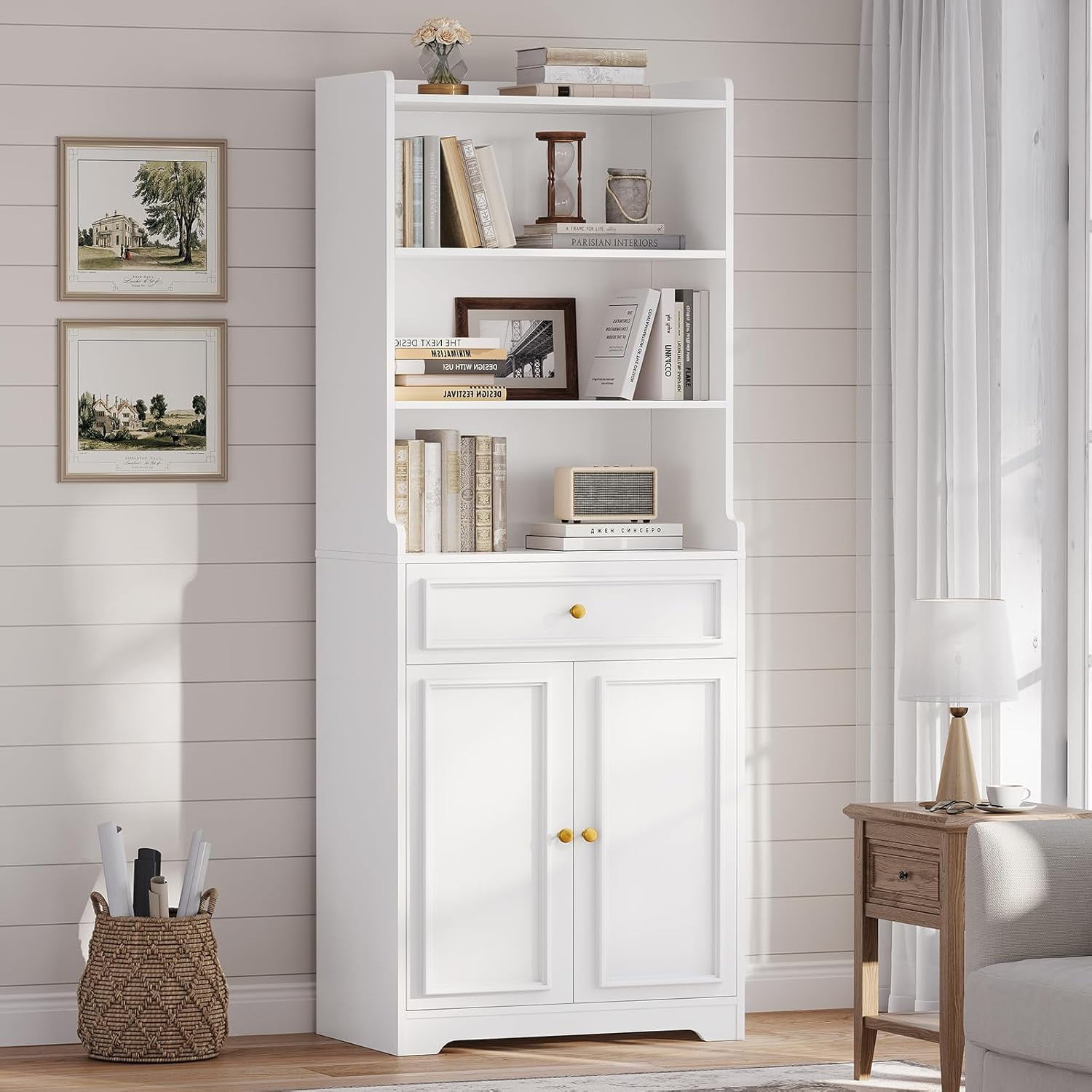 Hasuit Bookshelves and Bookcase with Doors and Drawer & Shelves, 73 in ...