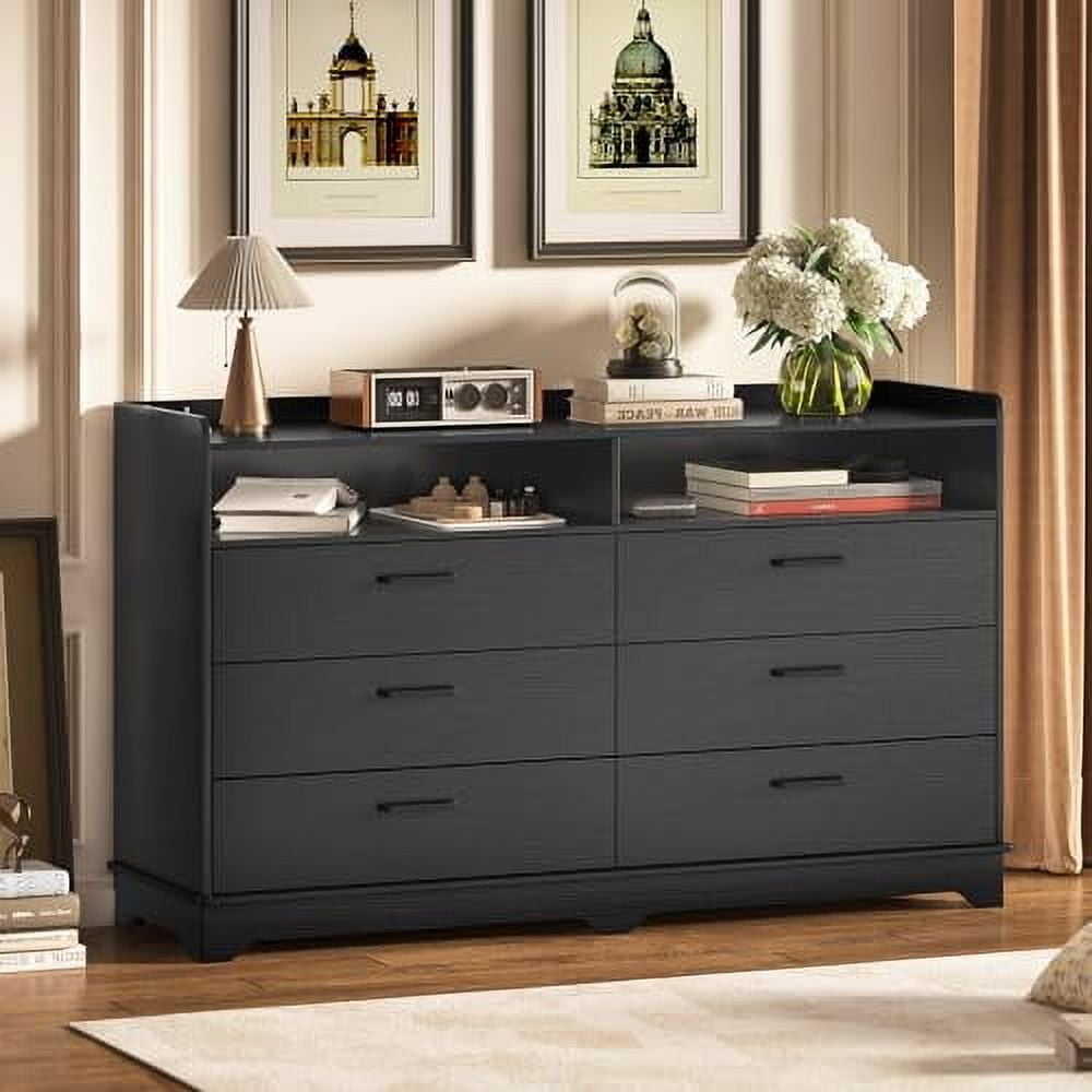 Hasuit Dresser for Bedroom with 6 Drawers and 2 Cubbies,Black Modern ...