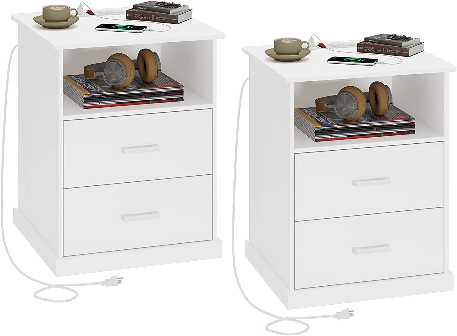 Hasuit Night Stand Set of 2 with Charging Station, Large Nightstands ...