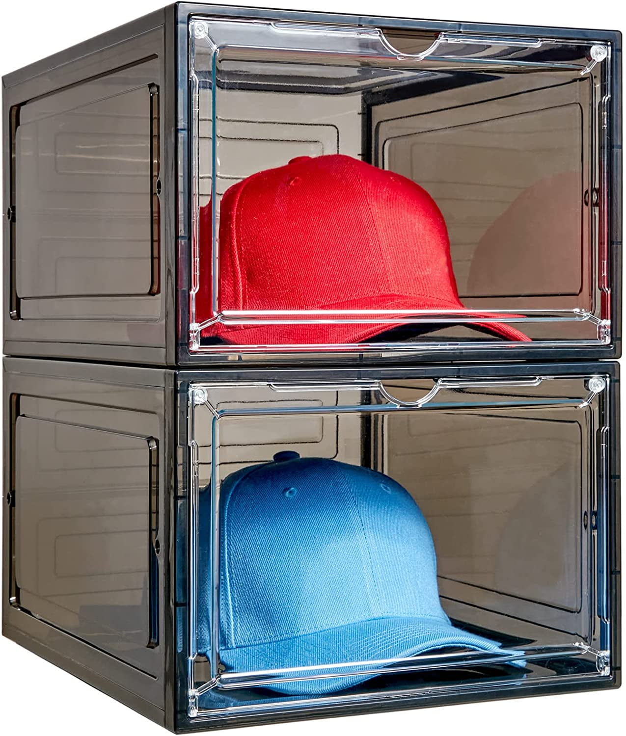 Hat Box for Baseball (2-Pack) - Transparent Hat Display, Stackable Dust Hat Rack with Magnetic ...