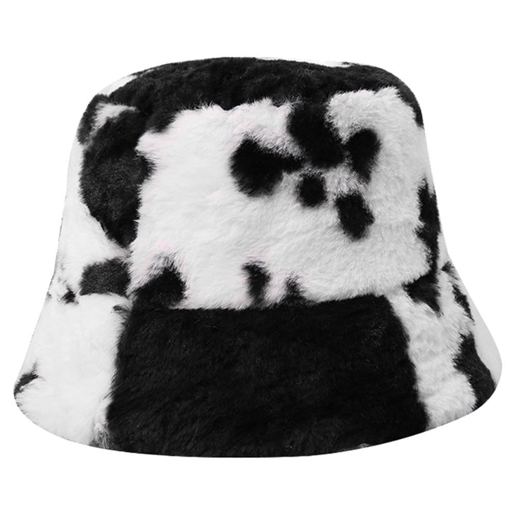 Hat Bucket Winter Plush Cap Warm Fisherman Cow Furry Warmer Wool Fluffy Caps Hats Fur Faux Fuzzy ...