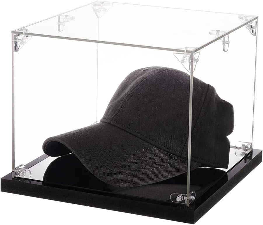 Hat Display Case Mirror Base 9.3x9.6x7.2inches Clear Acrylic Dustproof ...