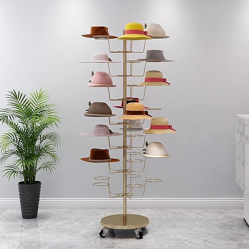Hat Display Stand Hats Rack with Wheels 7 Tier Industrial Hat Display ...