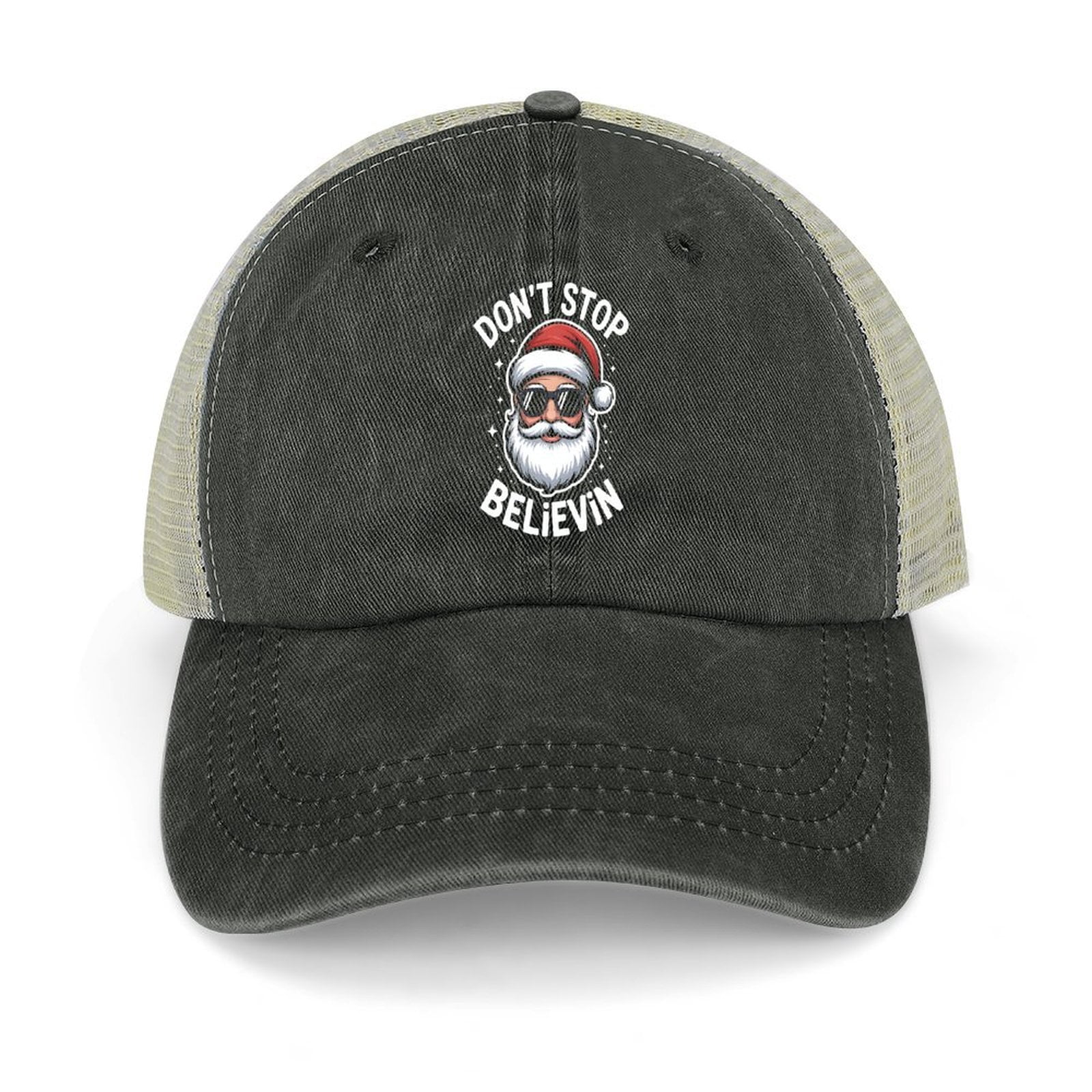 Hat Don’t Stop Believin’ Santa Black Hat Adjustable Funny Fashion ...