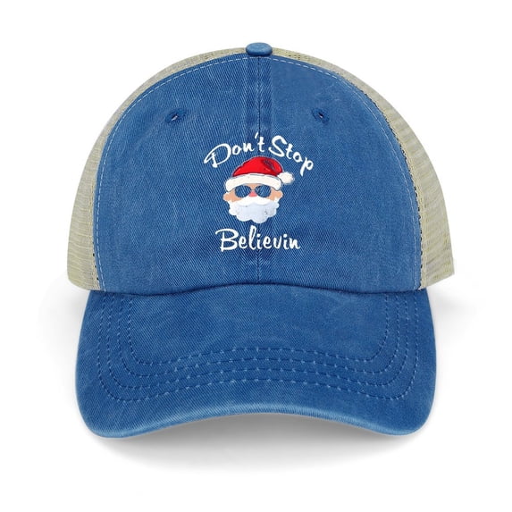 Hat Don’t Stop Believin’ Santa Dark Blue Hat Adjustable Funny Fashion ...