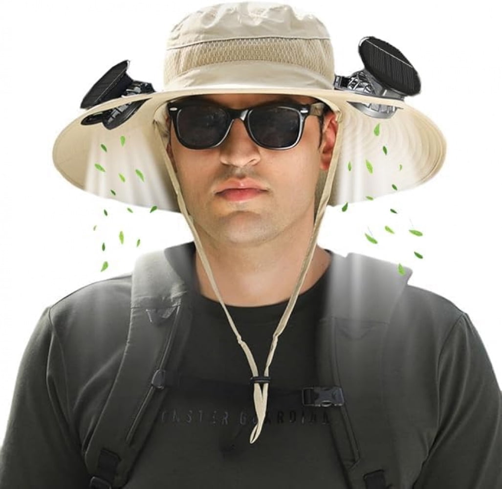 Hat with Fans Solar Power, Wide-Brim Sun Hat with 2 Solar Fan for Men ...
