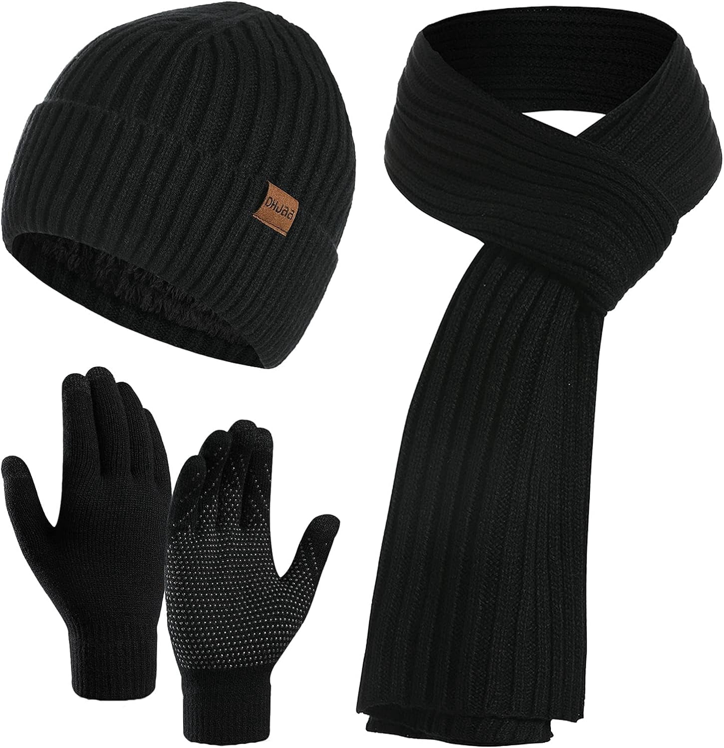 Hat Gloves Scarf Set for Men Soft Warm Bonnet Knitted Bonnet Long Scarf ...
