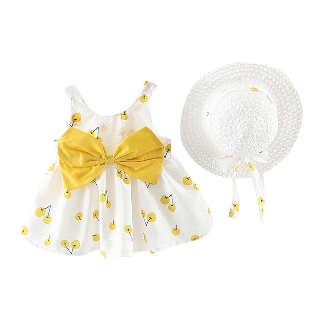 Hat Kids Princess Cherry Baby Outfits Girls Sleeveless Bow Toddler ...