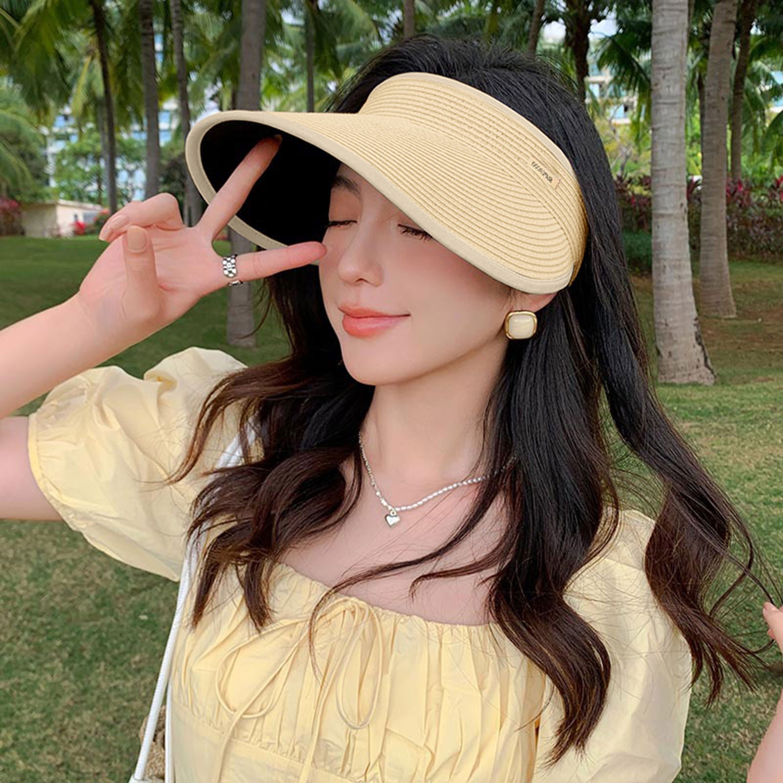 Hat Lady Sun Sun Visor Lady Wide Brim Hat Hat Spring And Summer Sun Chin Strap Bow Small Face ...