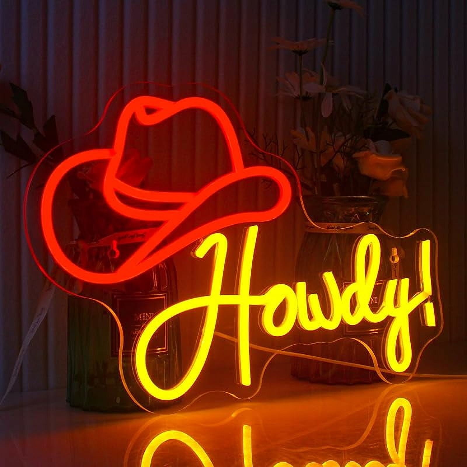 Hat Neon Sign Howdy, LED Cowboy Hat Light for Wall Cowgirl Bedroom ...