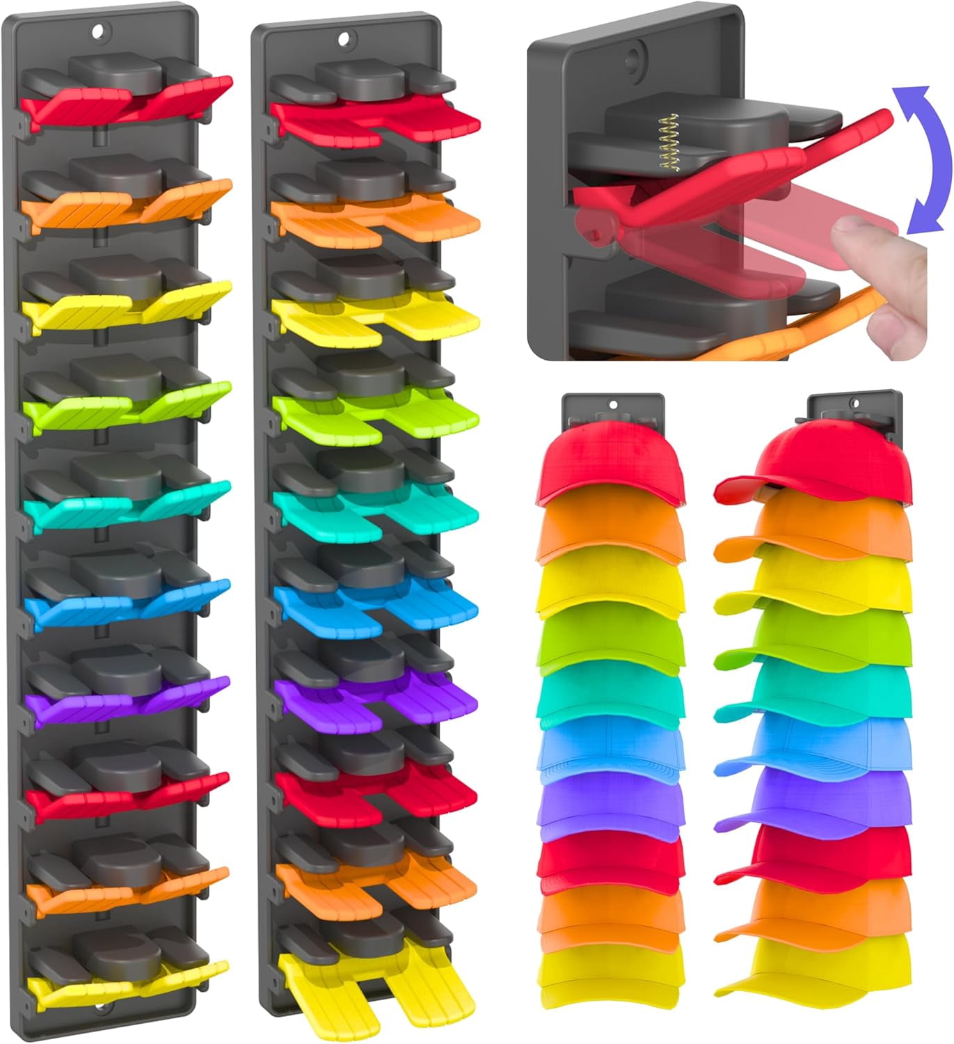 Hat Organizer for Baseball Caps 2 Packs with Built-in Spring Clips ...