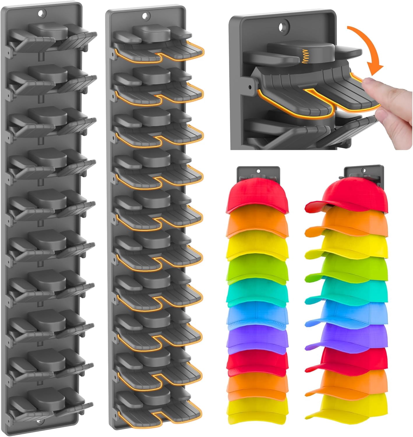 Hat Organizer for Baseball Caps 2 Packs with Built-in Spring Clips ...