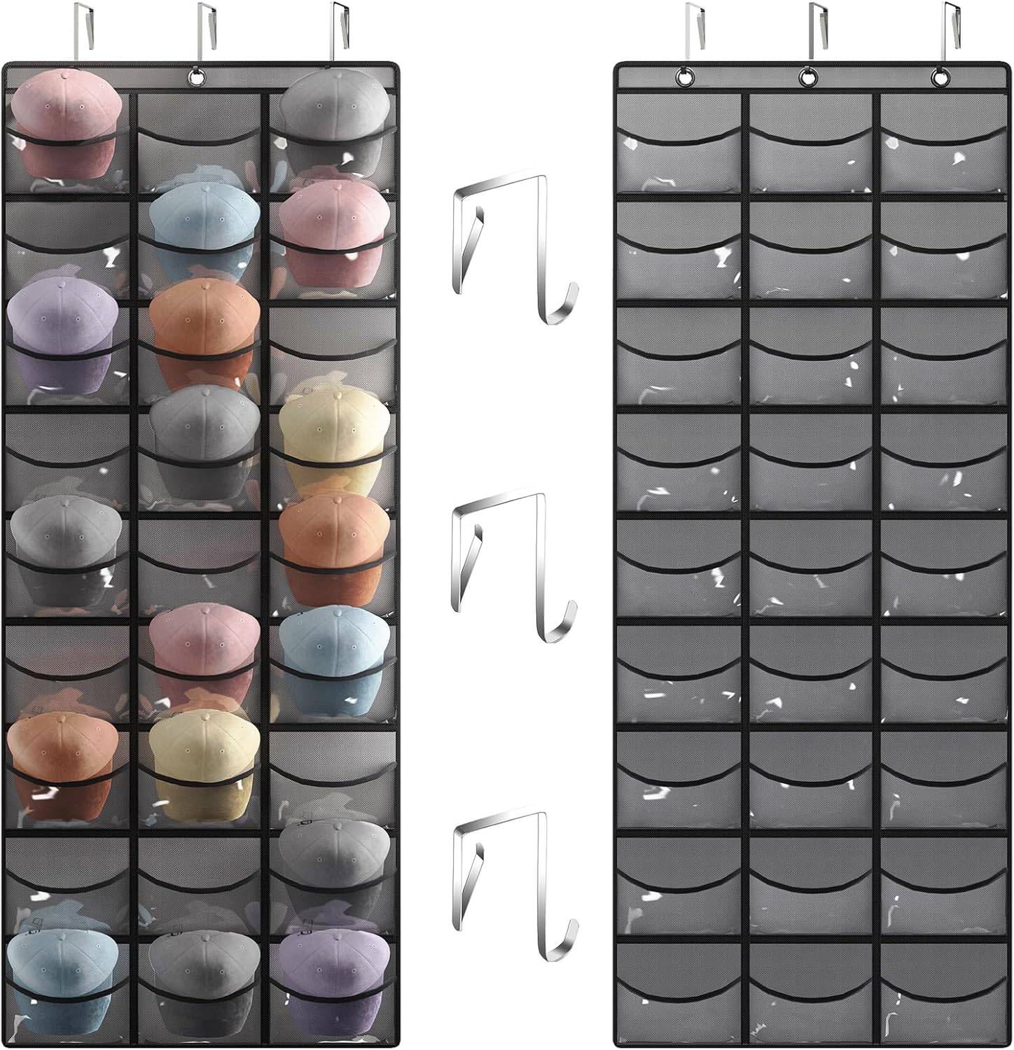 Hat Organizer for Baseball Caps, 27 Pocket Over The Door Hat Storage ...