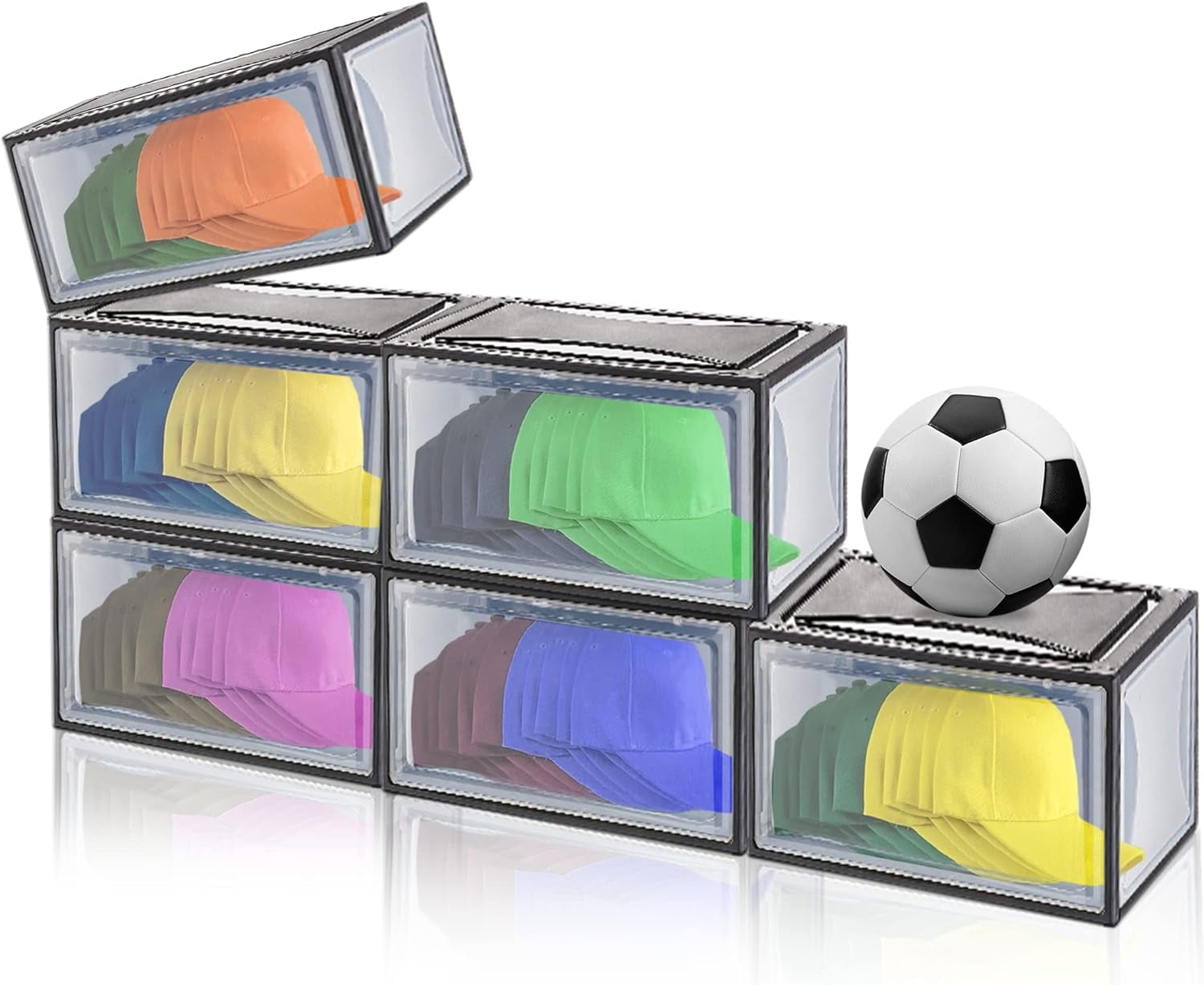 Hat Organizer for Baseball Caps,6Pack Hat Storage Box with Magnetic ...