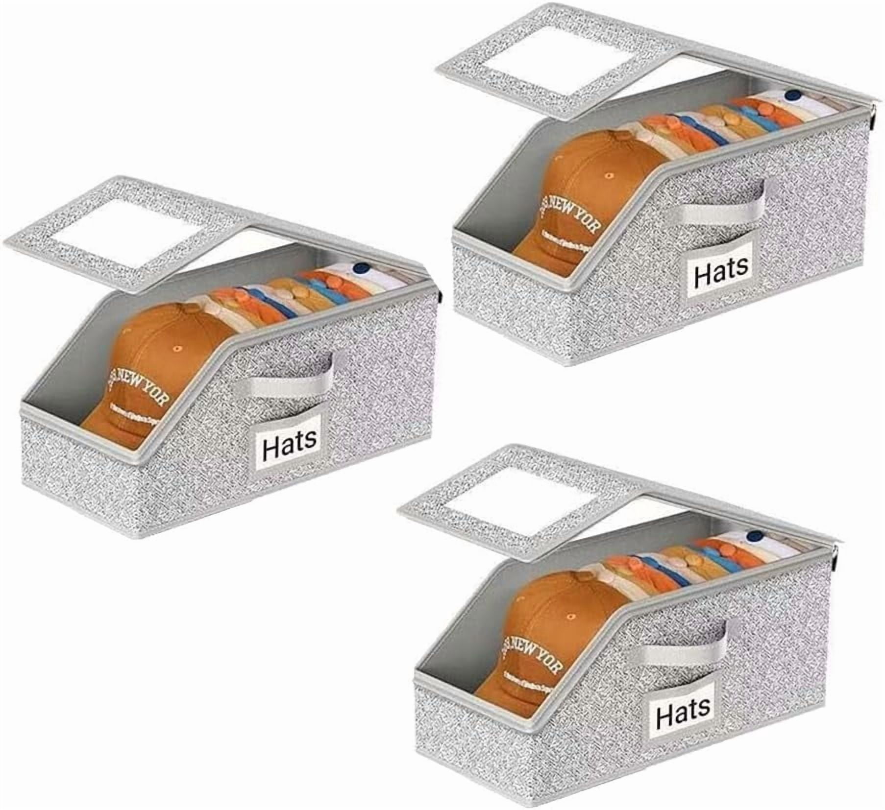 Hat Organizer for Baseball Caps, Stackable Hat Storage Box with Clear ...