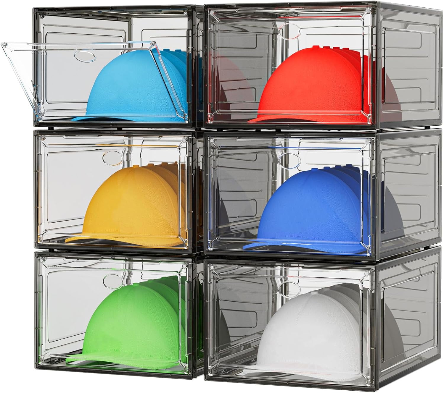 Hat Organizer Box, 6 Boxes for 40 Pack Hats, Upgrade Harder Solid ...