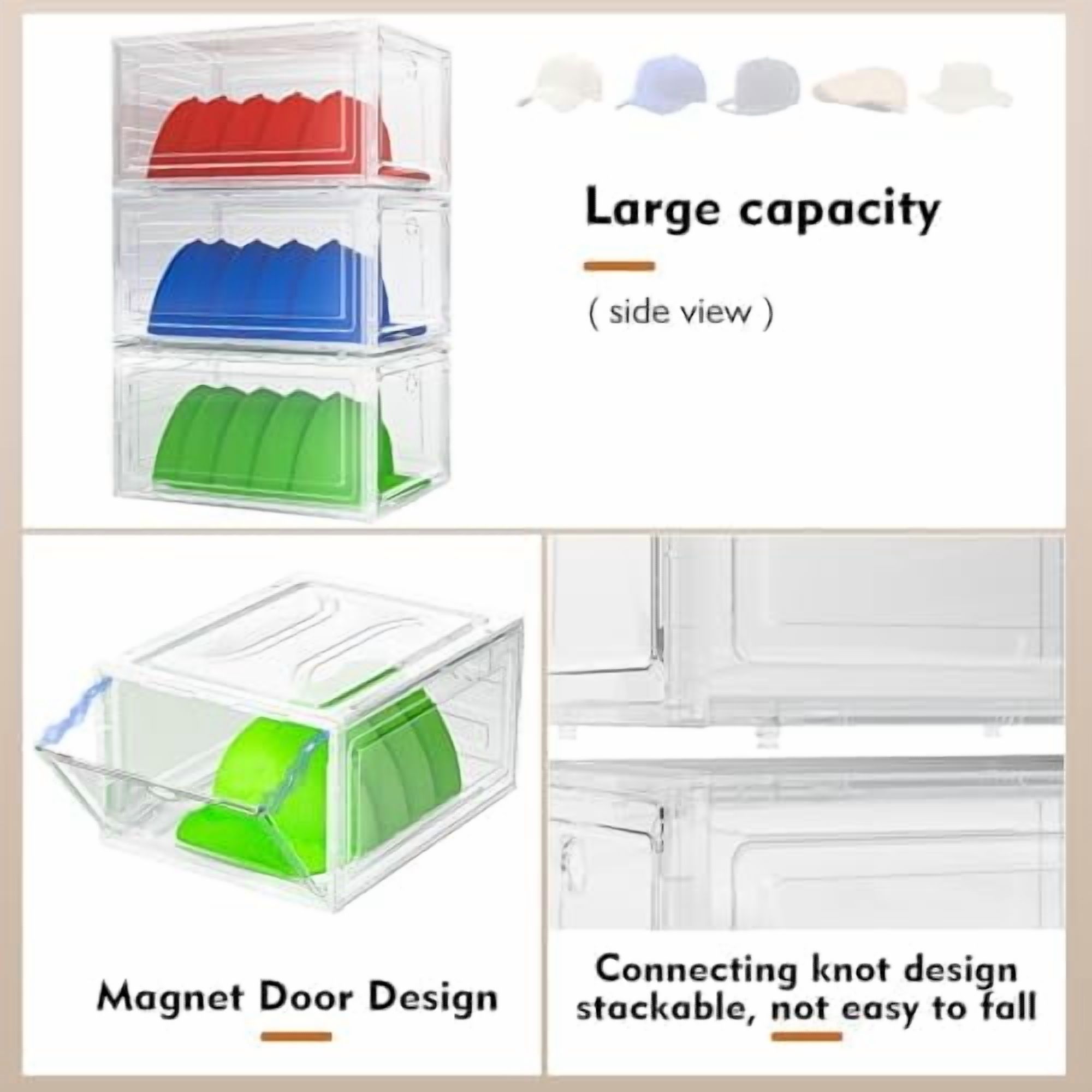 Hat Organizer Box, 6 Boxes for 40 Pack Hats, Upgrade Harder Solid ...