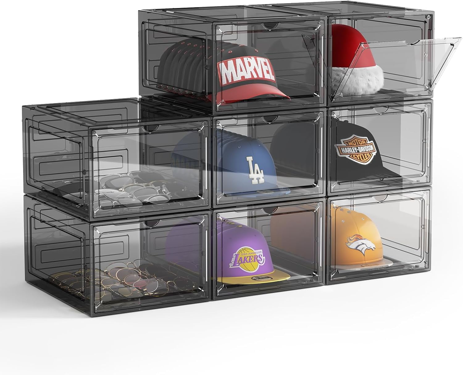 Hat Organizer Box for Baseball Caps, 8 Pack Clear Plastic Hat Storage ...