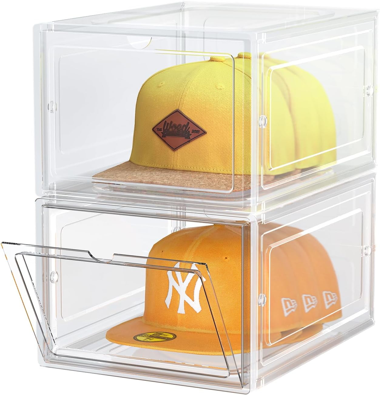 Hat Organizer Box Stackable Clear Baseball Caps Holder Box Containers ...