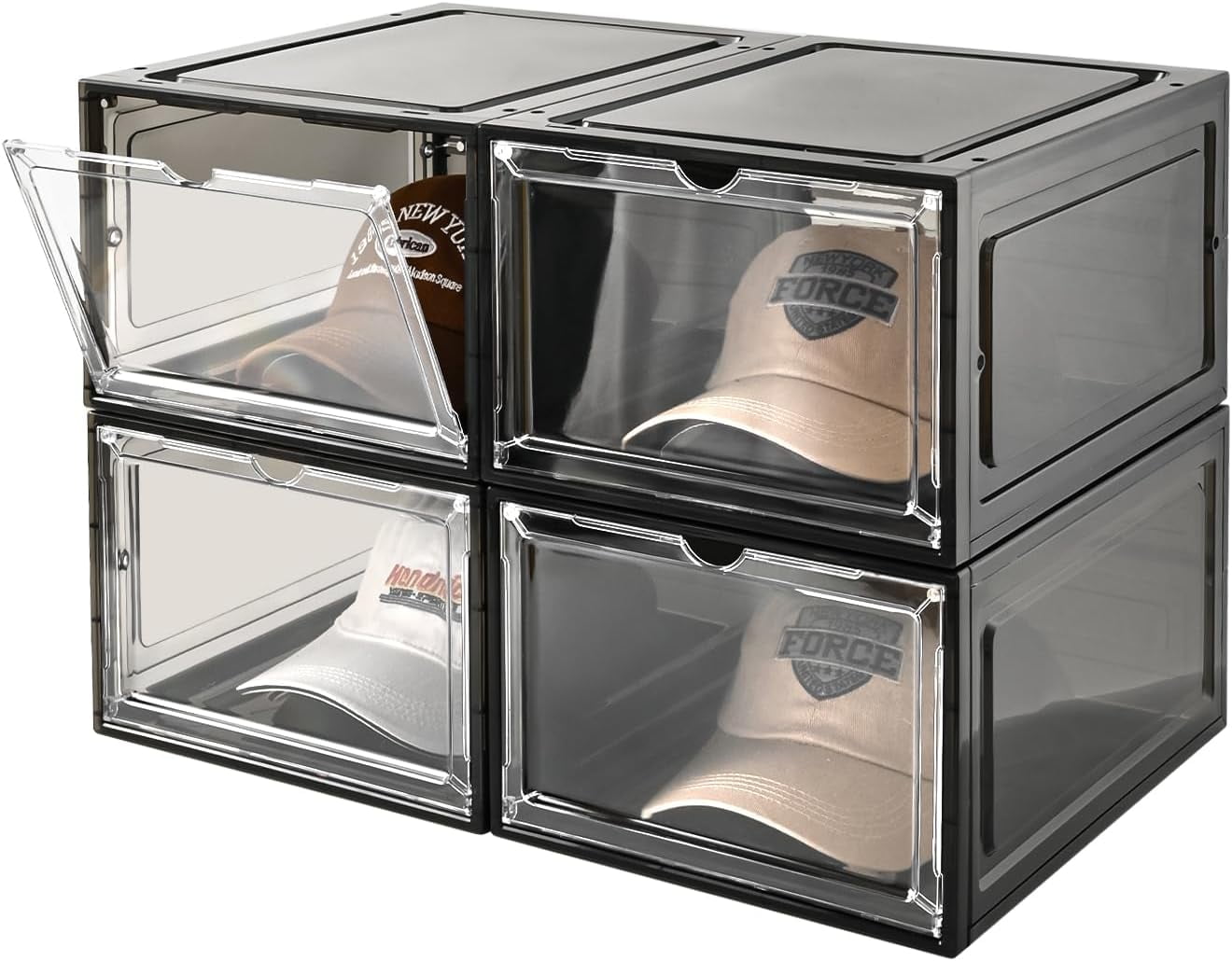 Hat Organizer Box,Stackable Clear Baseball Caps Holder Box Containers ...