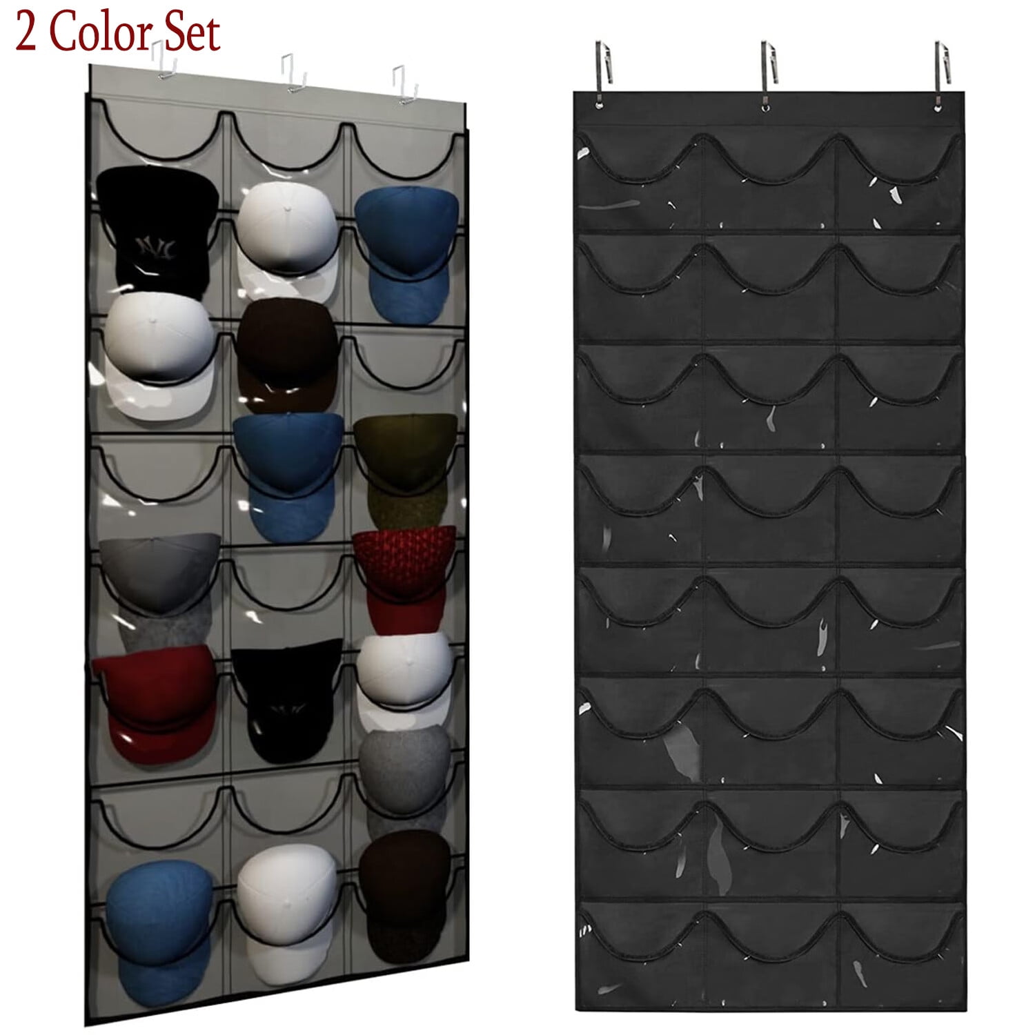 Hat Organizer Rack, 2pcs Over-The-Door Baseball Cap Rack,with 24 Clear ...