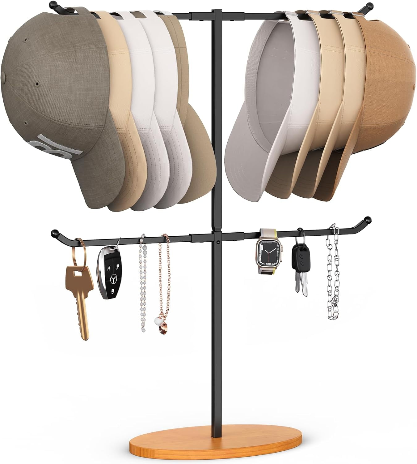 Hat Organizer for Baseball Caps, Free-Standing 2 Tier Hat Rack Black ...