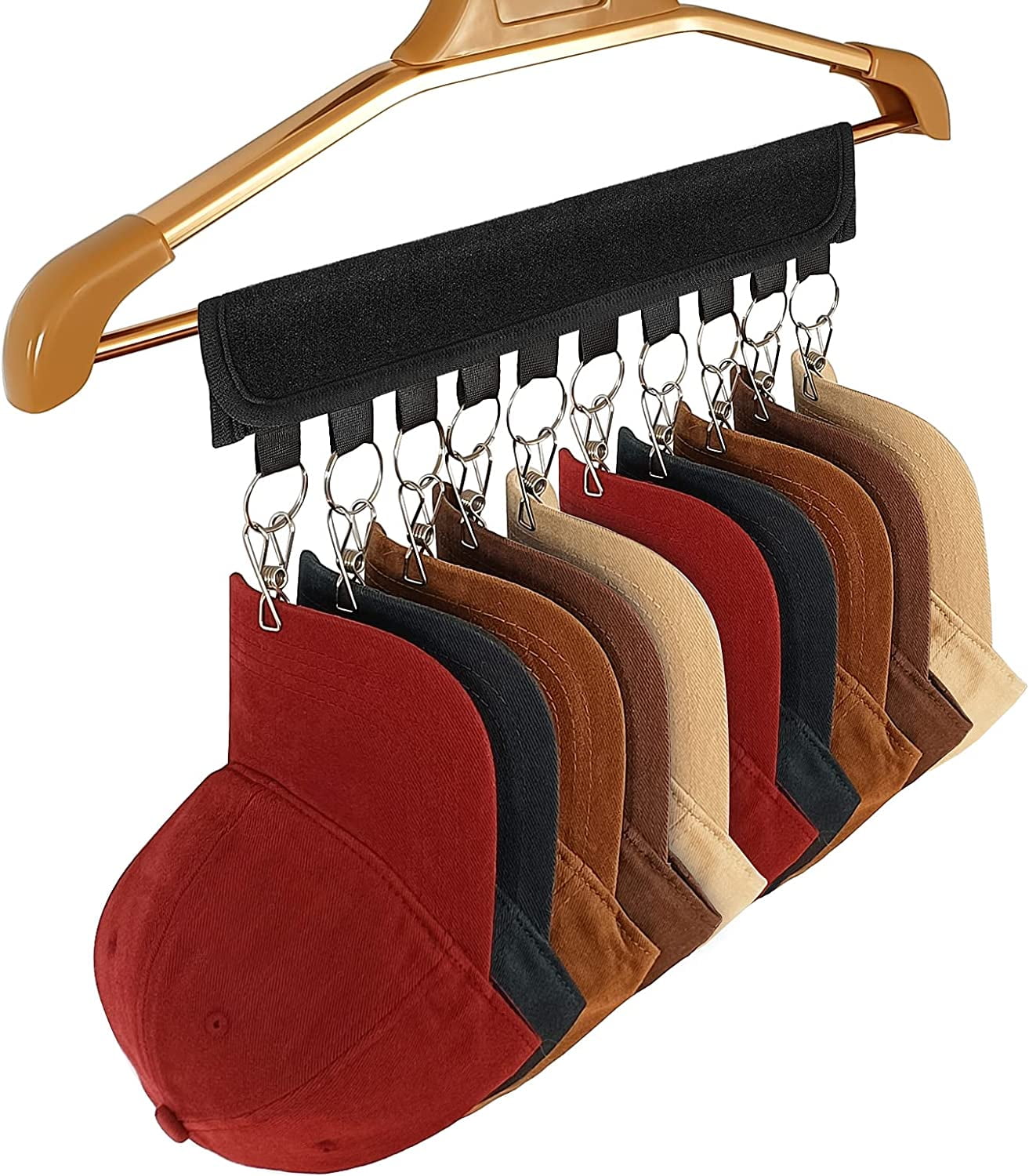 Hat Organizer for Baseball Caps Storage,10 Stainless Steel Clips Holder ...