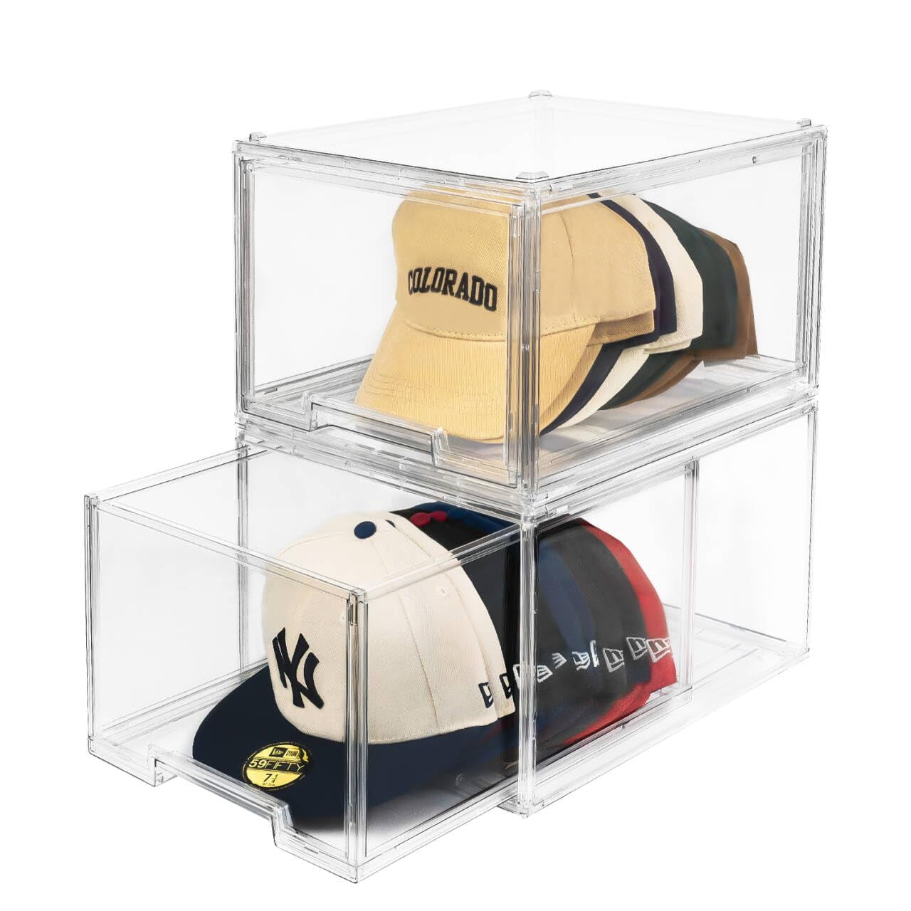 Hat Organizers Clear Stackable Baseball Cap Storage Box With Drawers ...