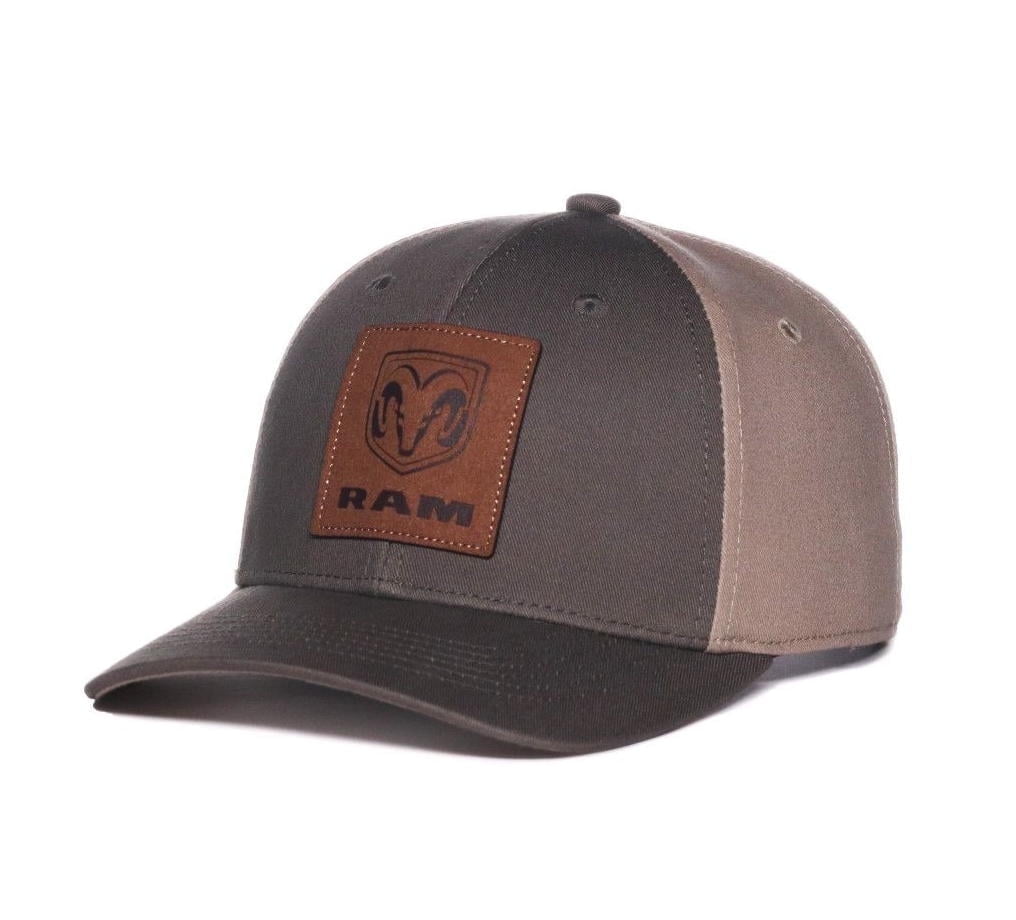 Hat - RAM TRUCKS Ball Cap Debossed Faux Leather Patch Applique Olive ...