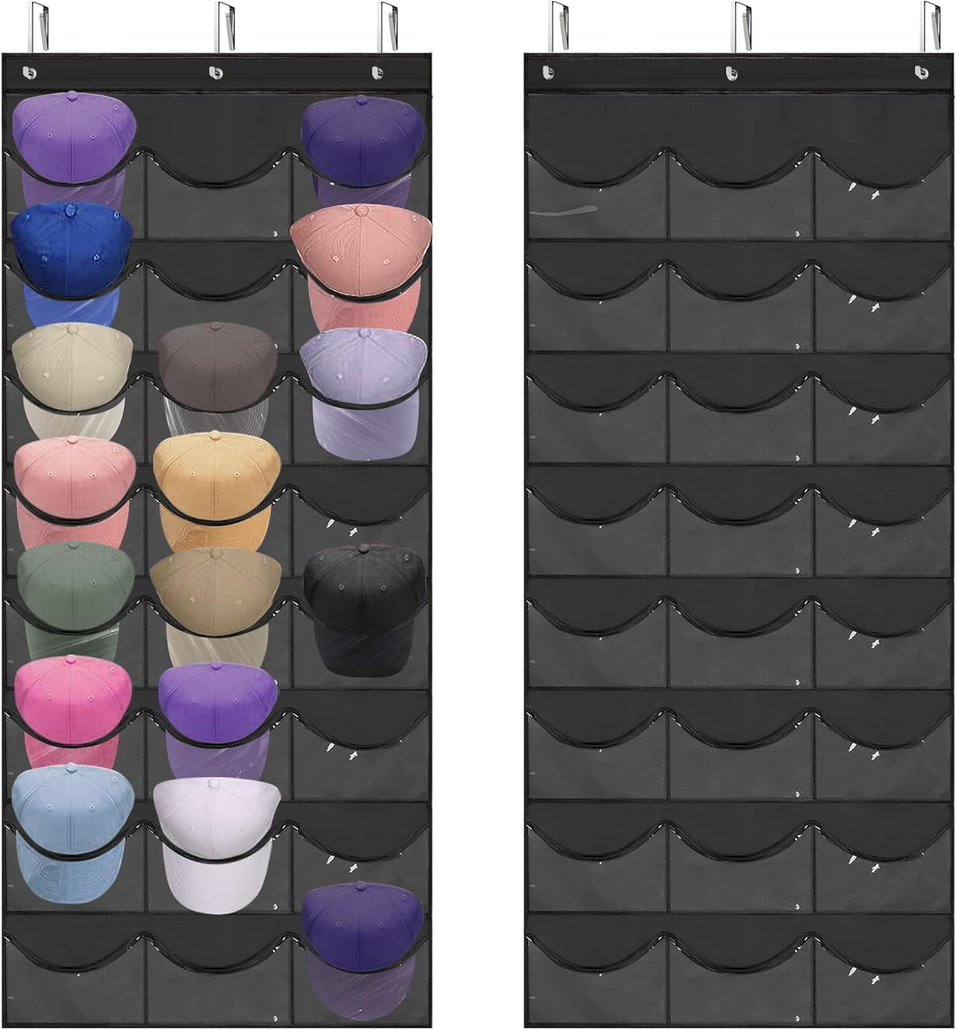Hat Rack for Baseball Caps, 24 Pocket Over the Door Hat Organizer with ...